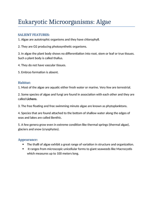 Algae (Features, habitat, Appearance, Cell structure, Economic ...