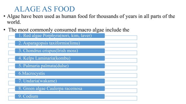 Algae as food | PPTX | Vegetarian Diets | Food & Drink