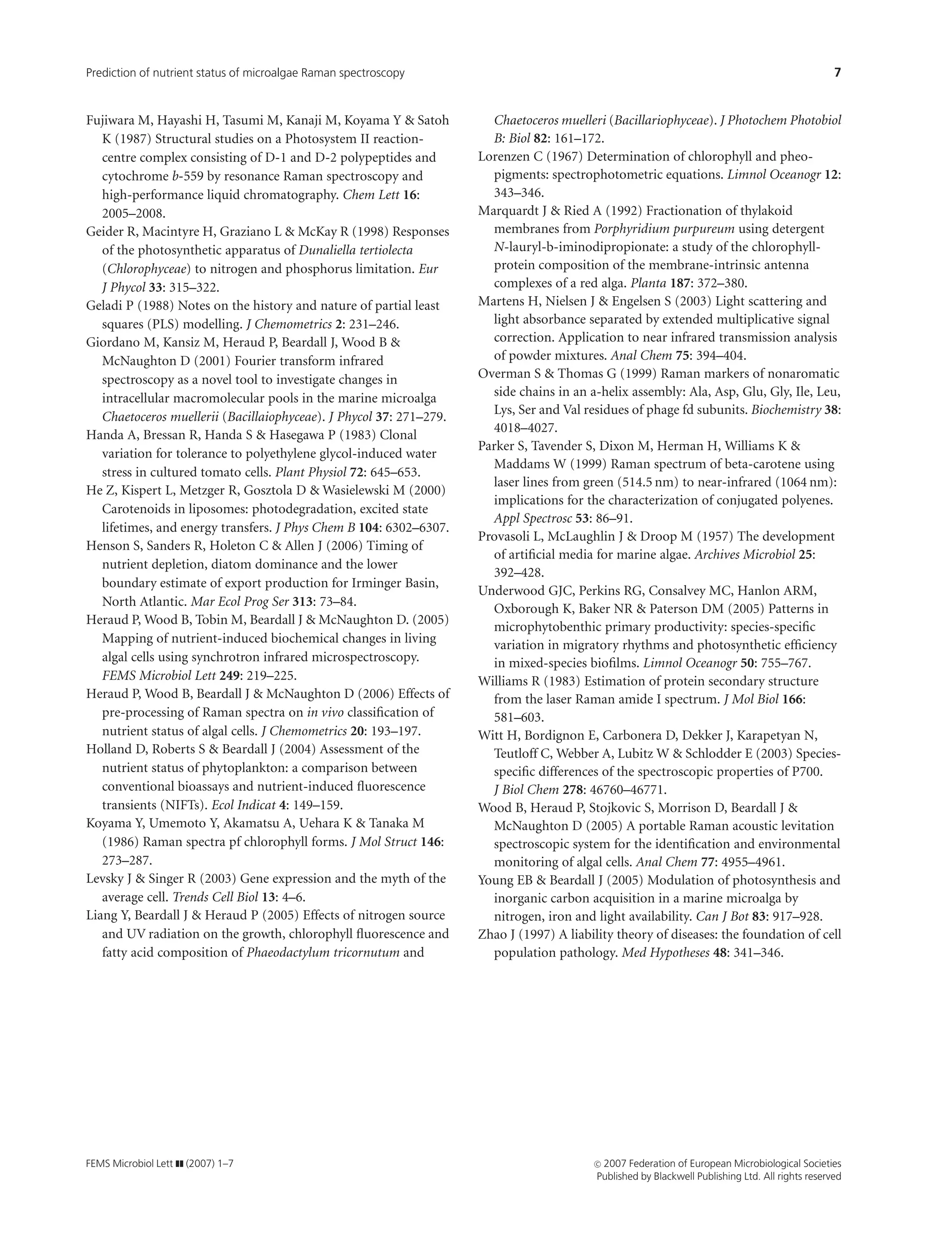 Algal Raman F E M S Heraud Et Al. 2007 | PDF