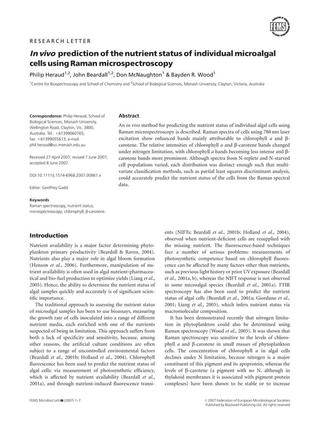 Algal Raman F E M S Heraud Et Al. 2007 | PDF