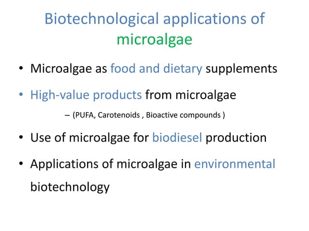 Algal biotechnology Biotechnological approaches for production of important microalgae culture ...