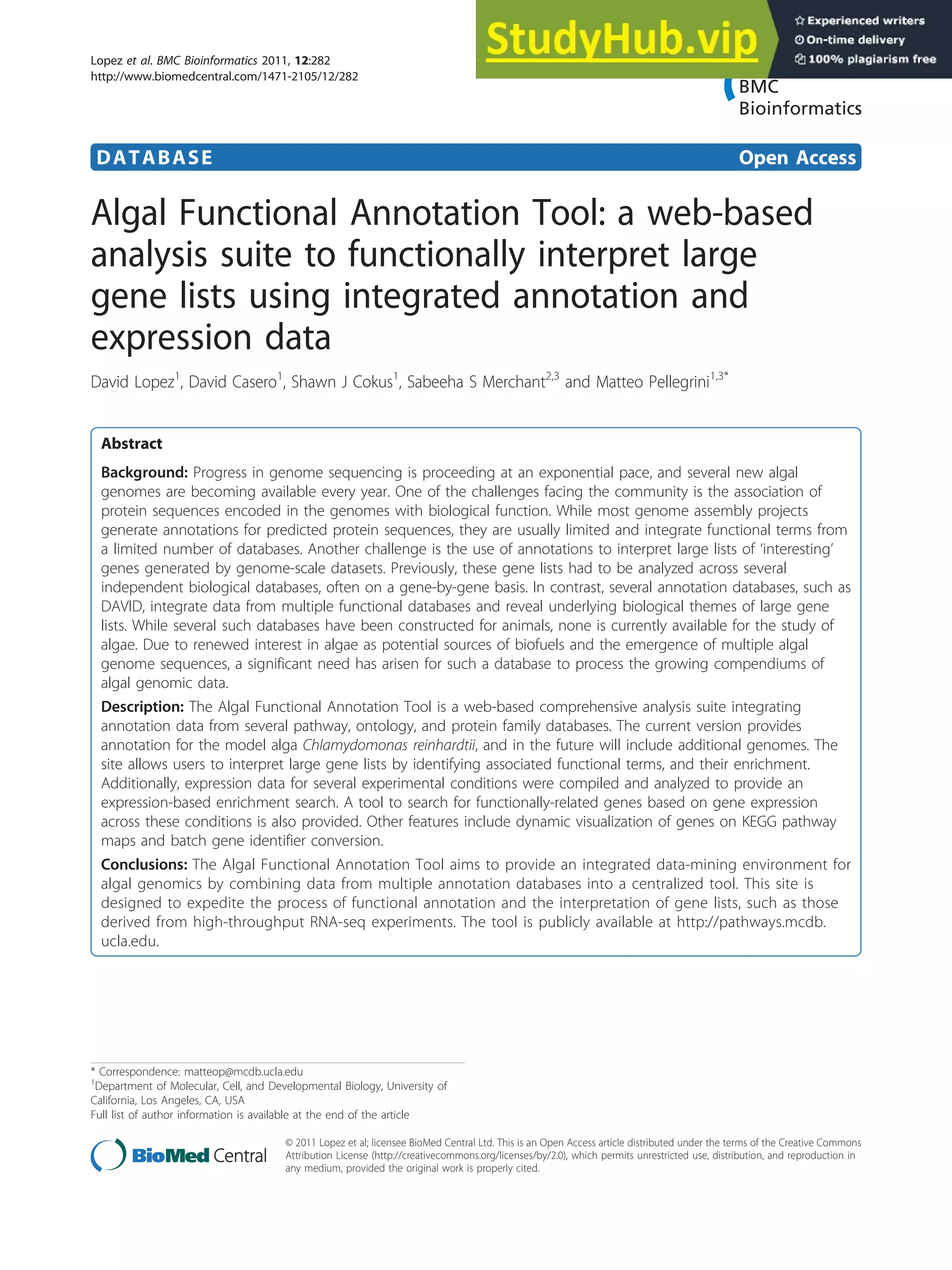 Algal Functional Annotation Tool | PDF