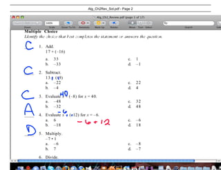 Alg Chapter 2 Review Solutions | PDF | Science