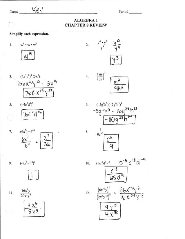Alg Ch8 Review Pg1 | PDF