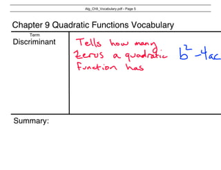Alg Ch9 Vocabulary- Quadratics | PPT