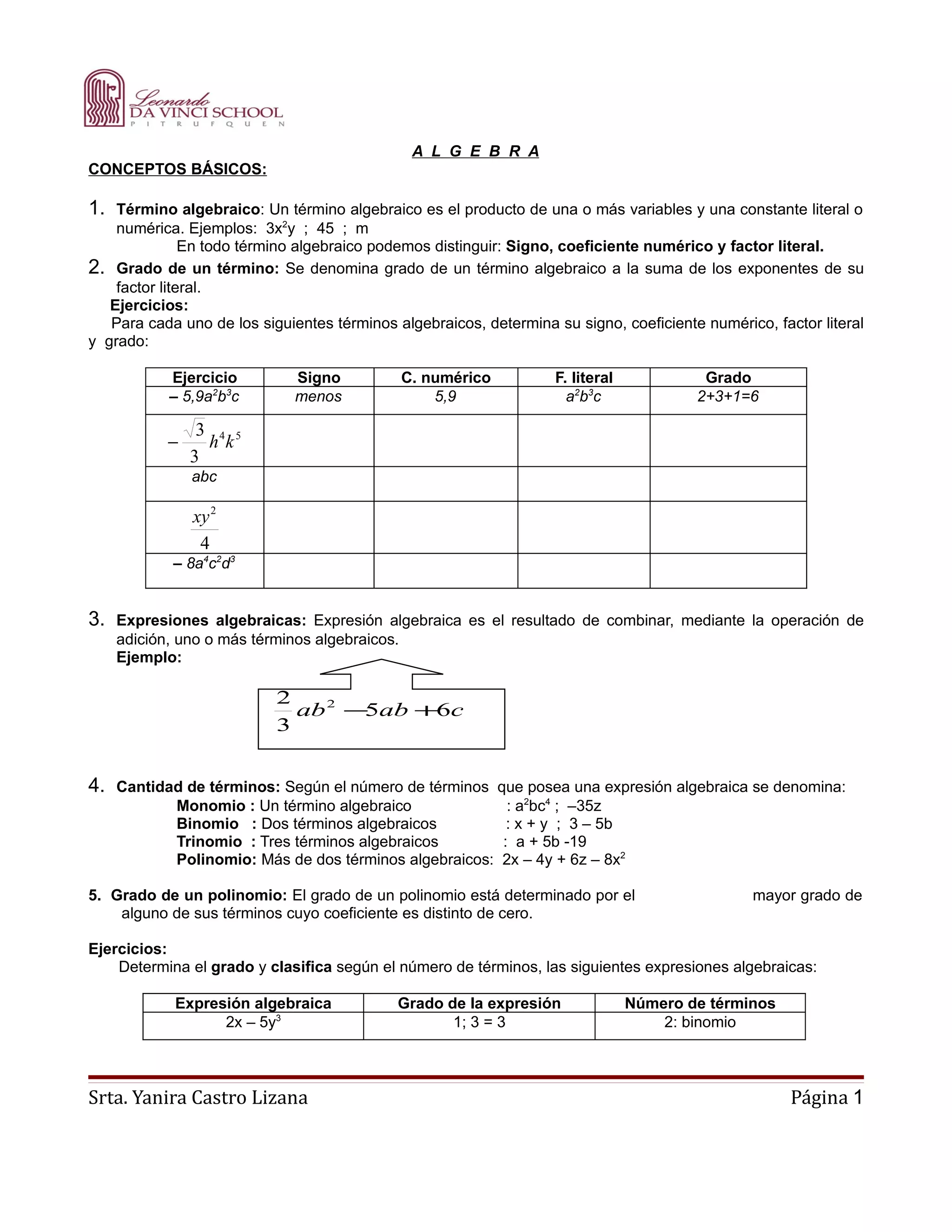 Guía Álgebra octavo | DOC