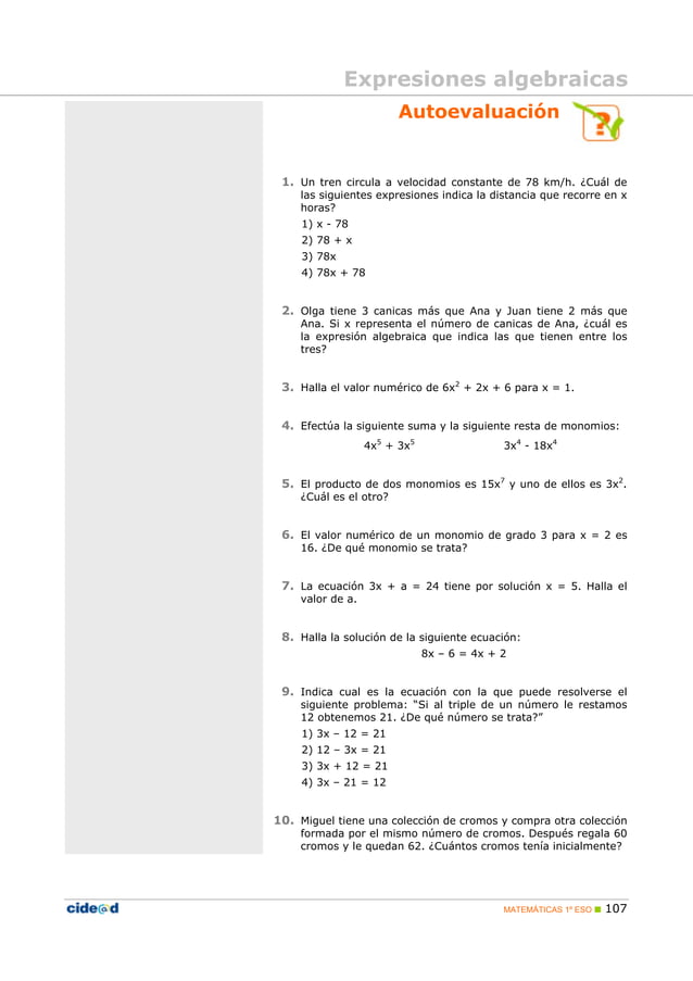 Algebra para primaria | PDF