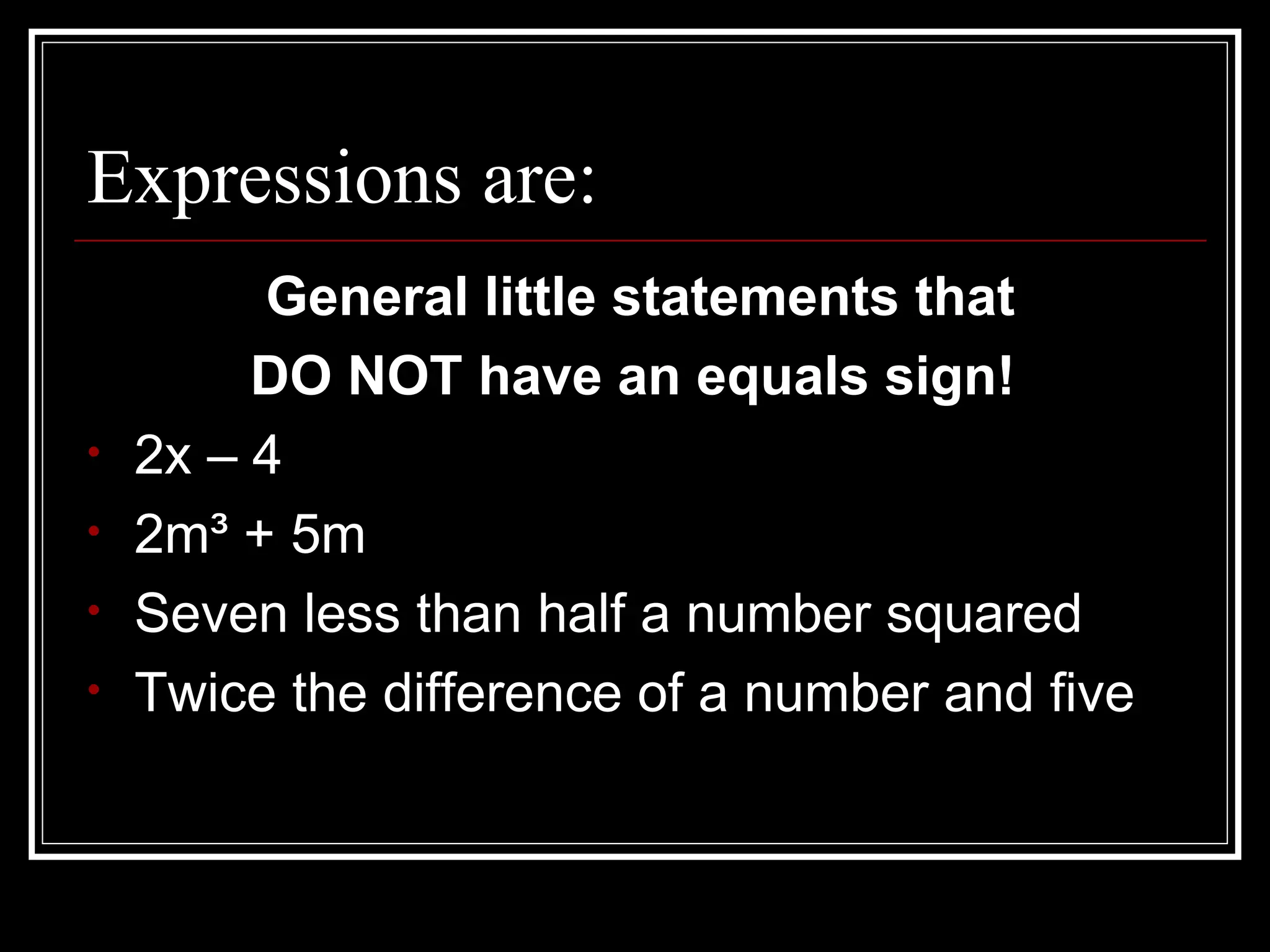 Algebra Expressions and Equations | PPT