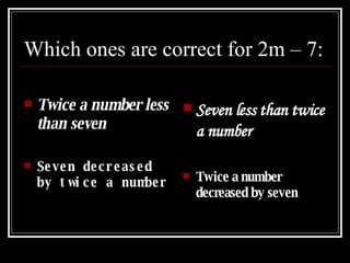 Algebra Expressions and Equations | PPT