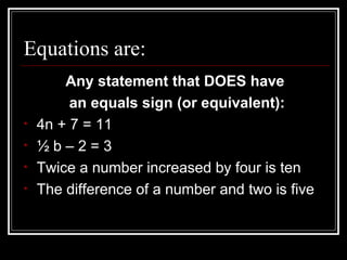 Algebra Expressions and Equations | PPT