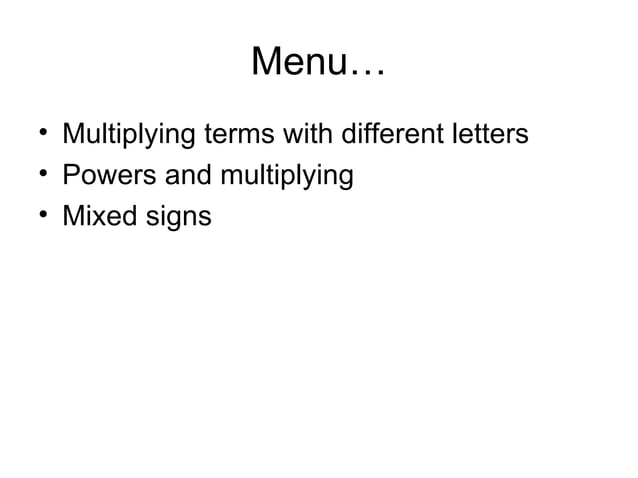 Algebra: multiplying terms | PPT