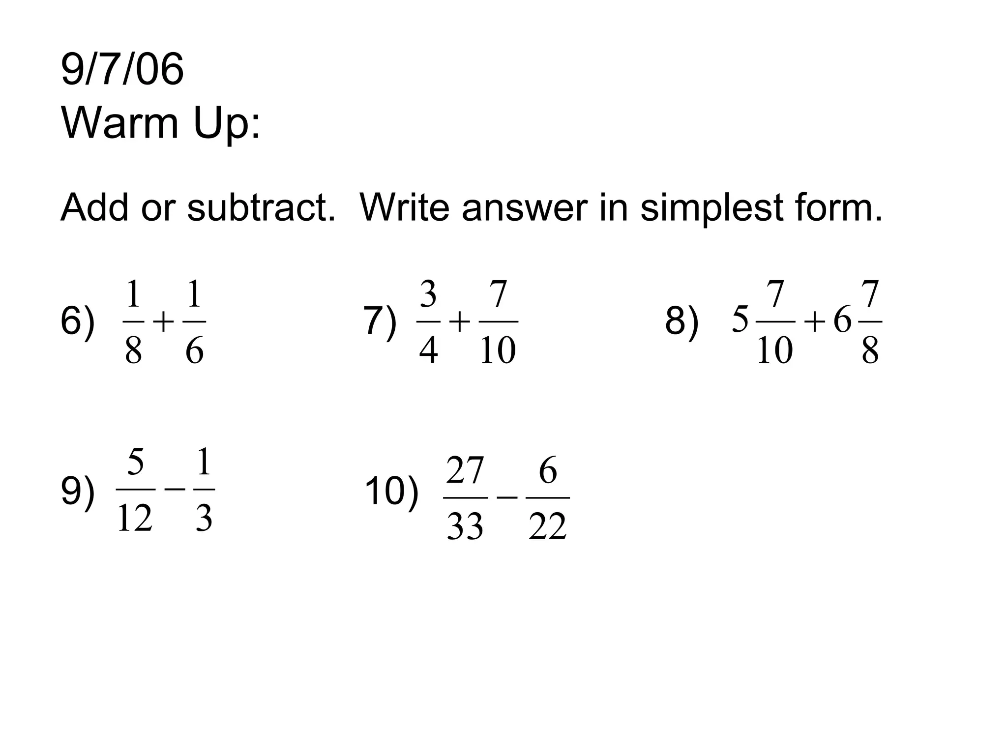 Algebra Warm Up Sept 7 | PPT