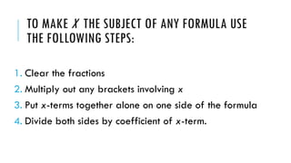 Algebra - examples & making x the subject of the equation | PDF