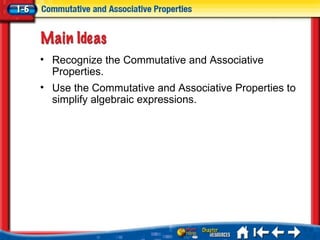 Algebra 1 commutative and associative properites | PPT