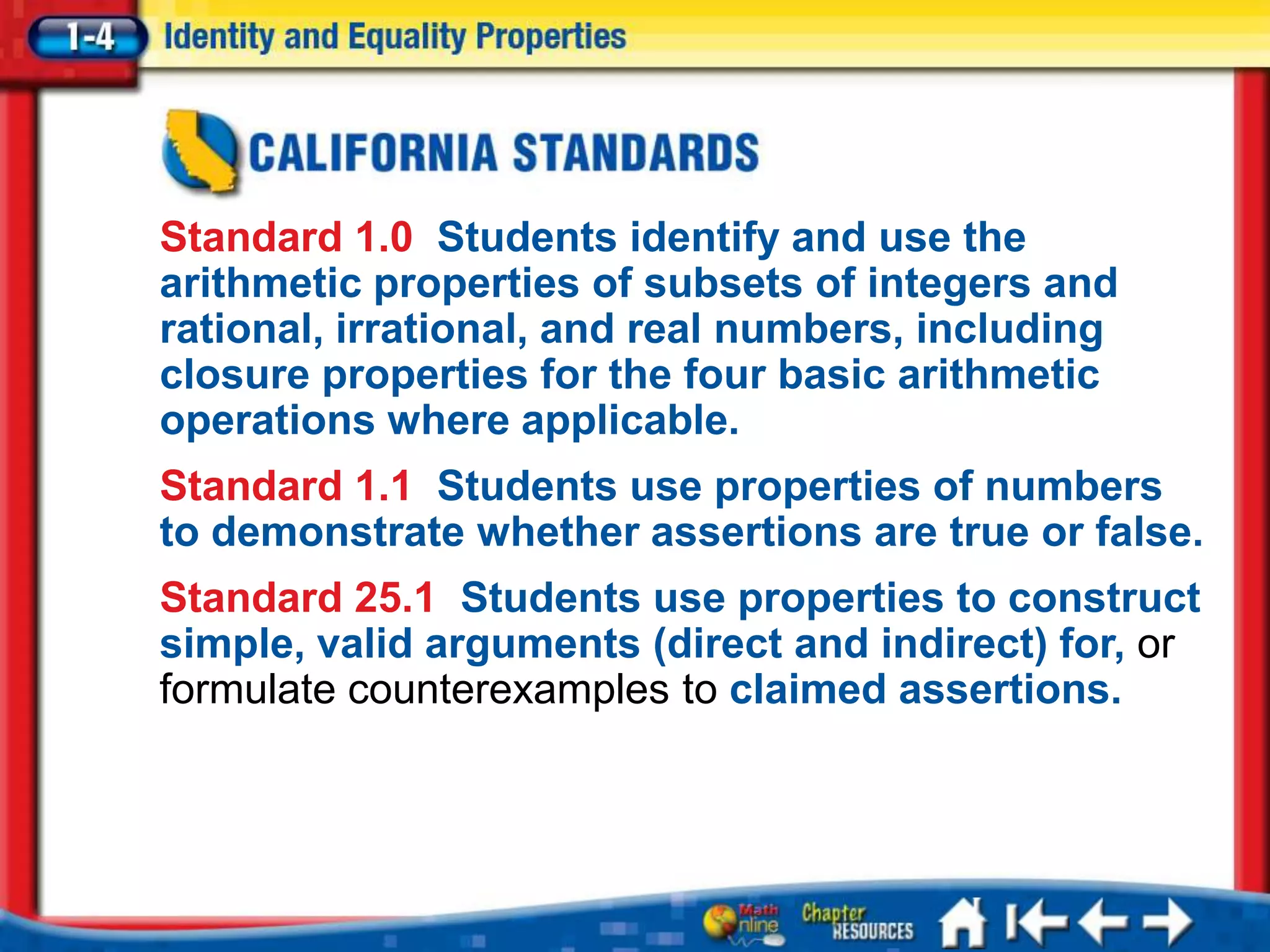 Algebra 1 identity and equality properties | PPT