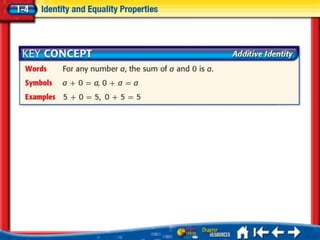 Algebra 1 identity and equality properties | PPT