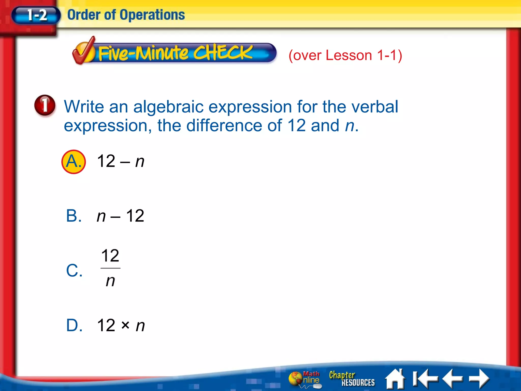 Algebra 1 order of operations | PPT