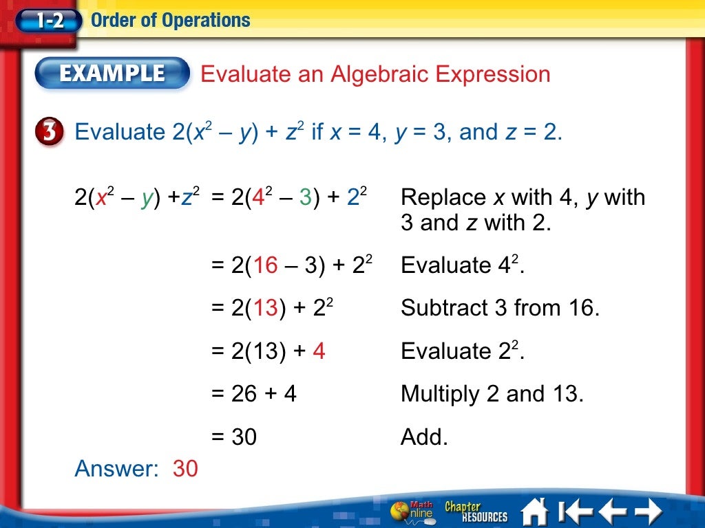 Algebra 1 order of operations