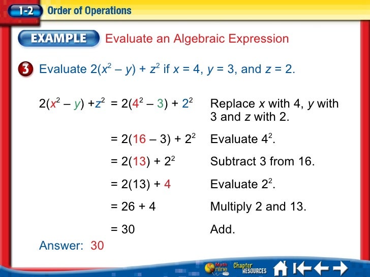 Algebra 1 Order Of Operations