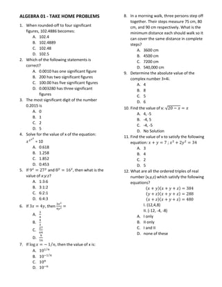 Algebra 1 Problems And Answers