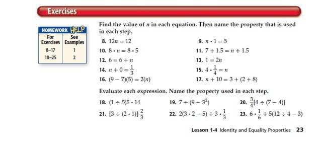 Algebra 1 book pages 23-24 | PDF