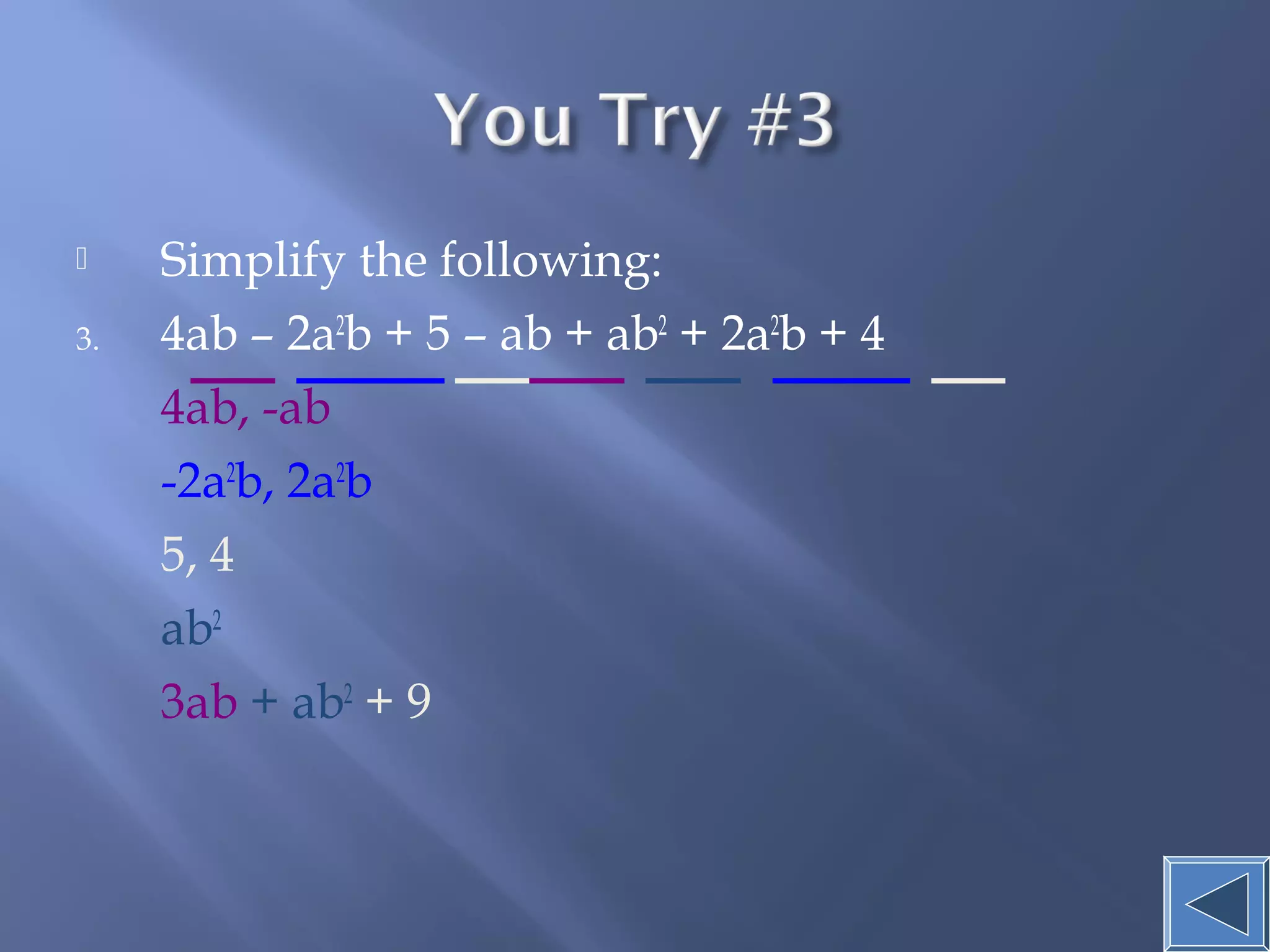 Algebra 1 combining like terms | PPT