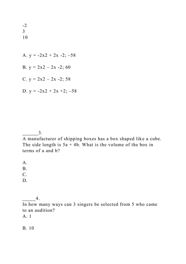 Algebra 2 Midterm ExamScore ______ ______ Name _________.docx ...