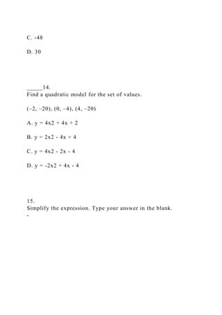 Algebra 2 Midterm ExamScore ______ ______ Name _________.docx ...