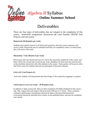 Algebra 2 Summer Syllabus | PDF