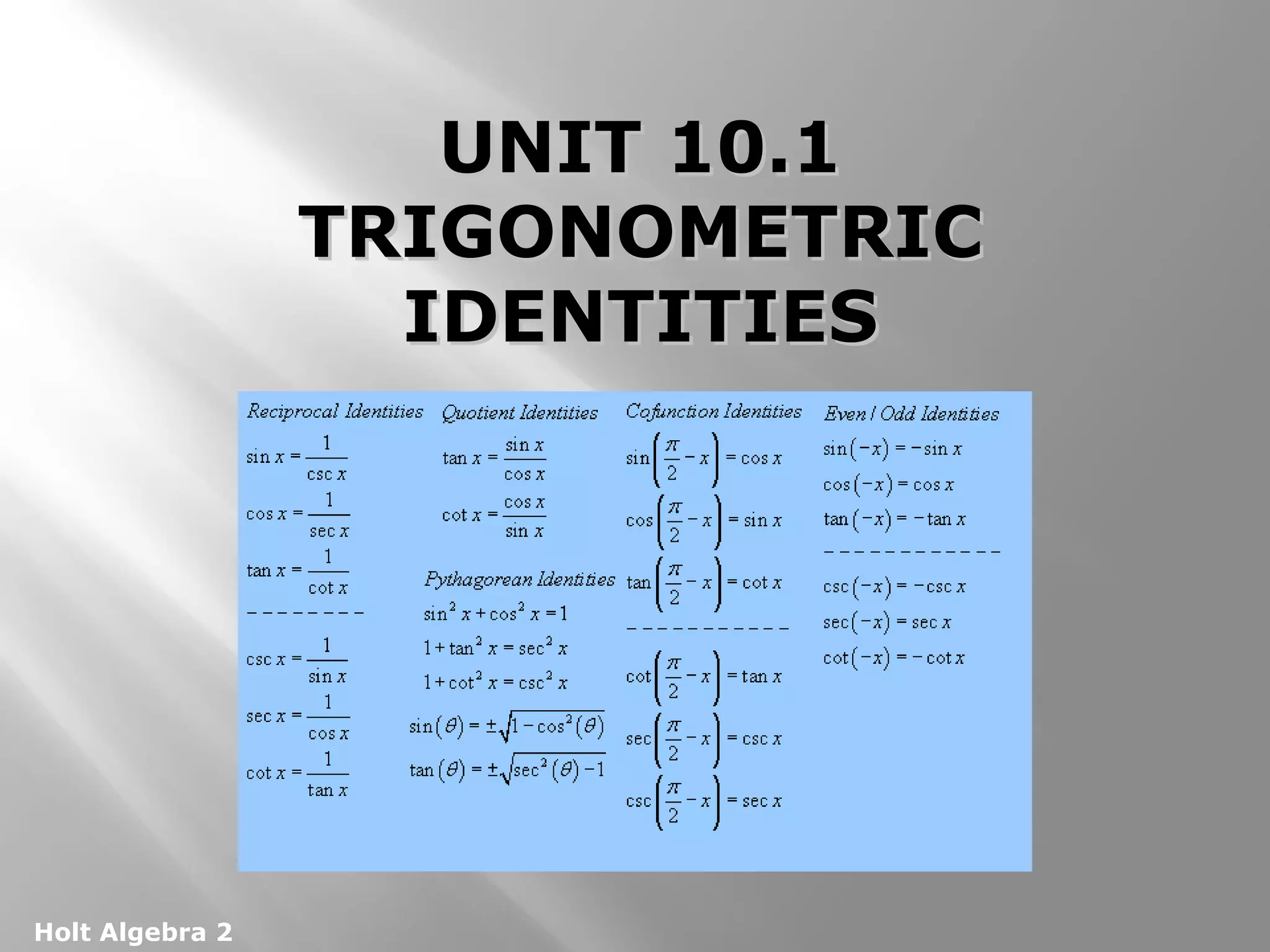 Algebra 2 unit 10.1 | PPT