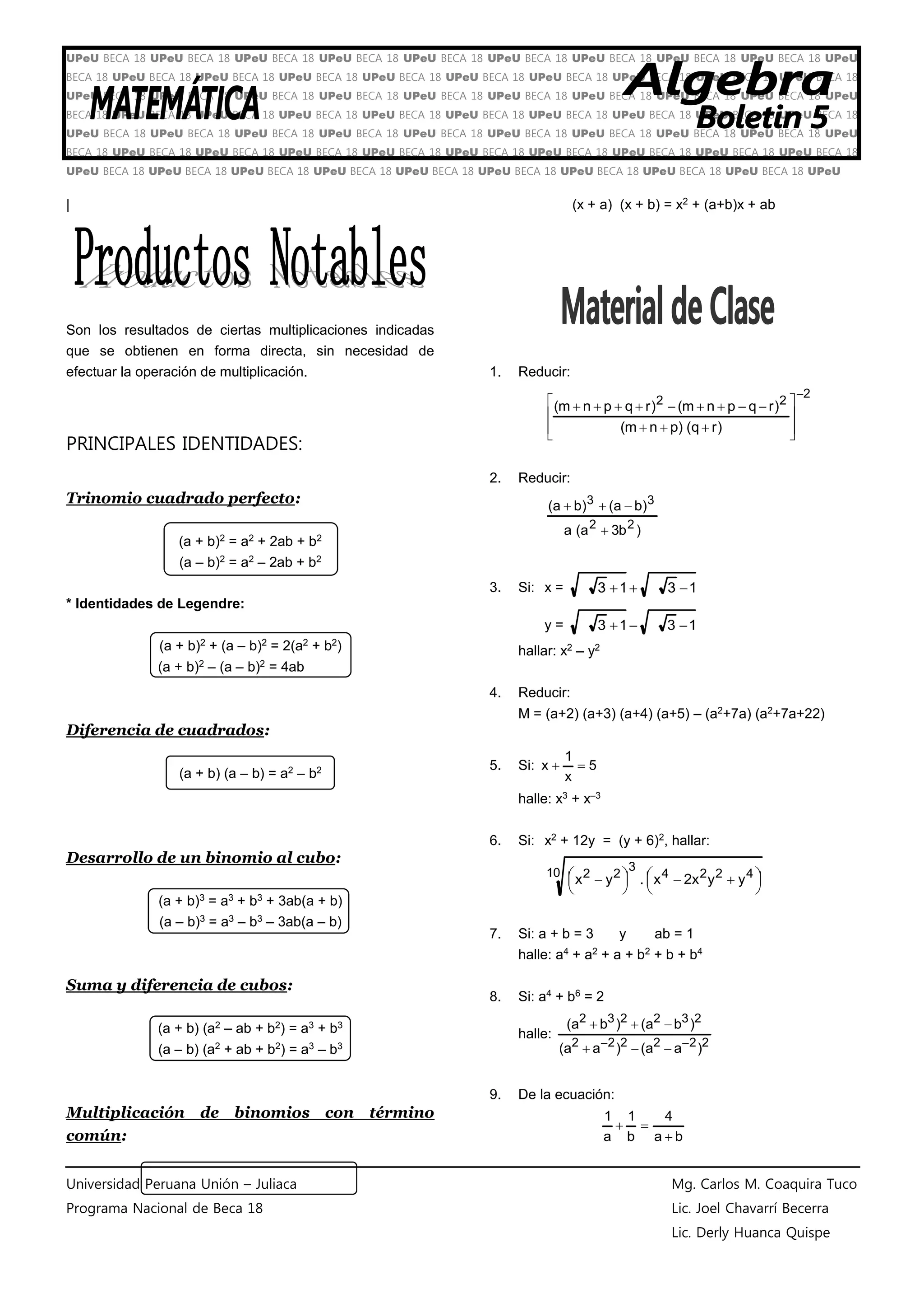 Algebra 5 productos notables | PDF