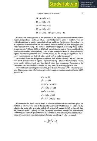 Algebra And Its Teaching An Historical Survey | PDF