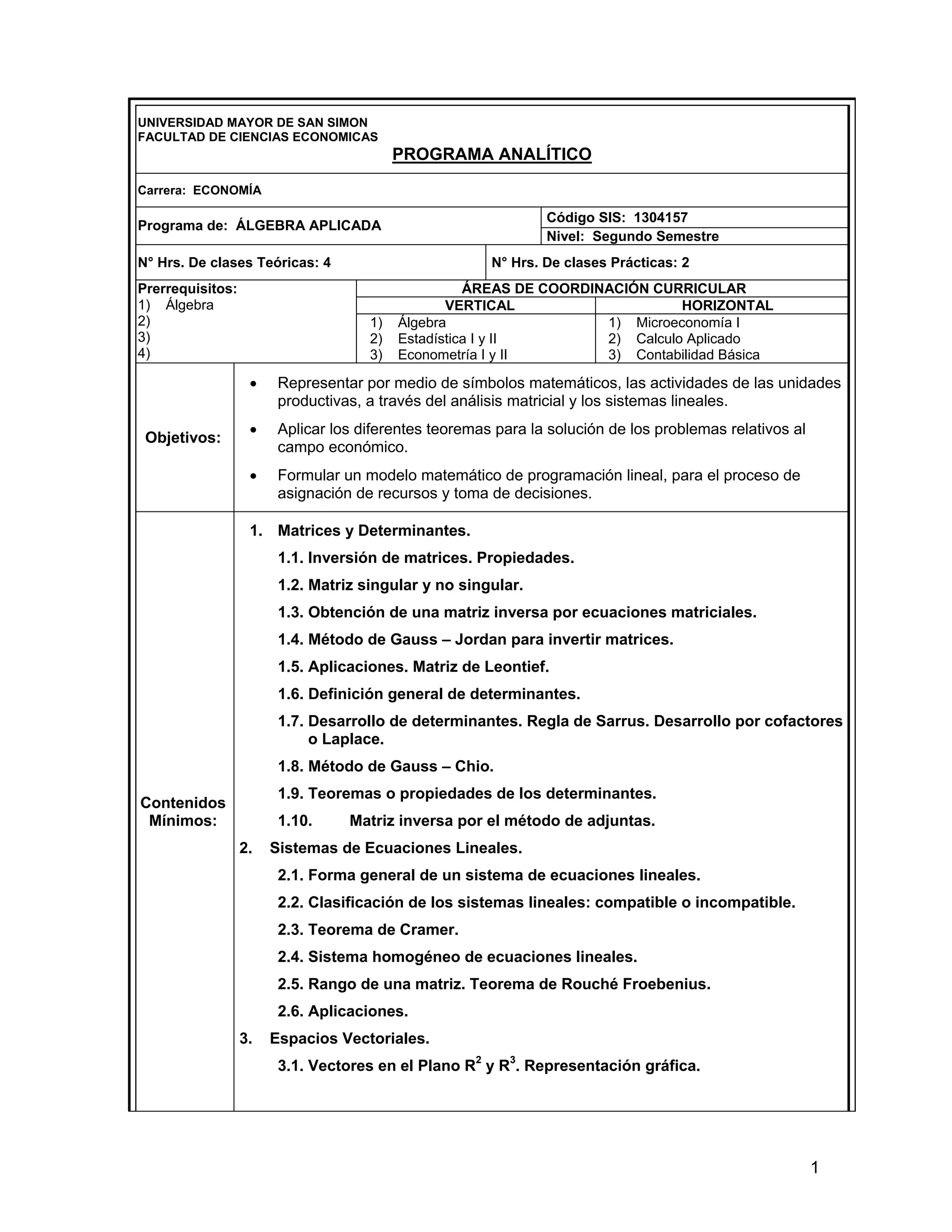 Algebra aplicada eco | PDF