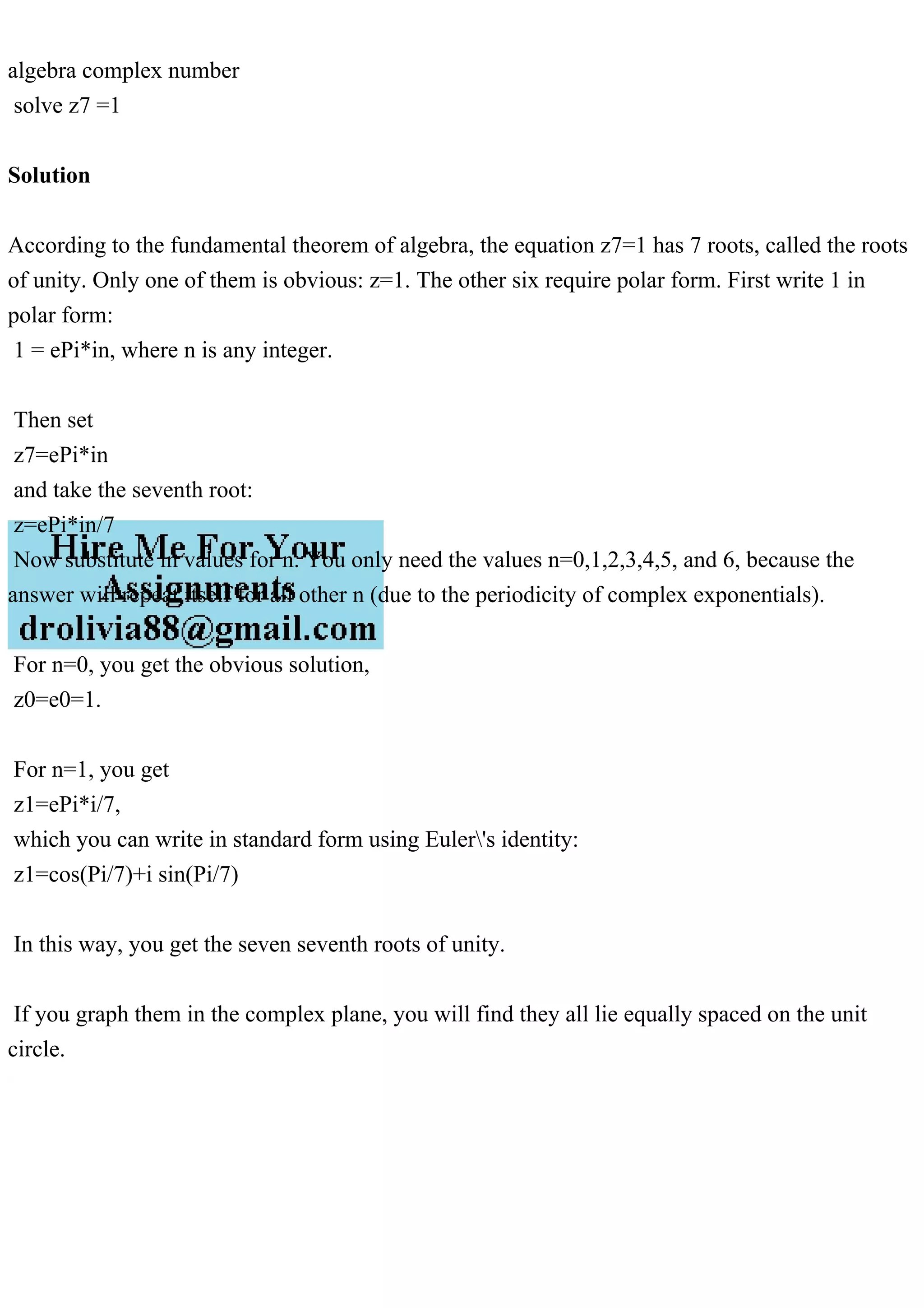 algebra complex number solve z7 =1SolutionAccording to the f.pdf