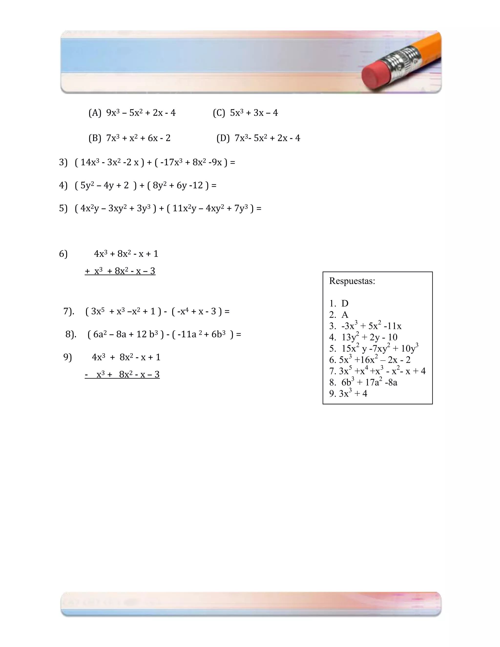 Álgebra Evaluación y Suma y Resta de Polinomios | PDF