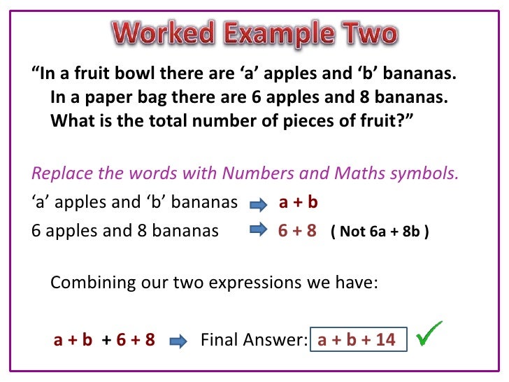 Algebra Expressions in Word Problems