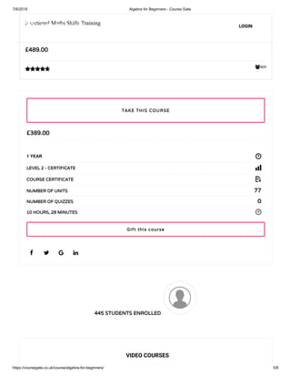 Algebra for Beginners - Course Gate | PDF
