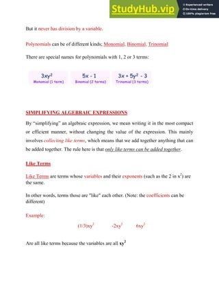 ALGEBRA FOR ECONOMICS EXPRESSIONS AND EQUATIONS | PDF | Physics | Science