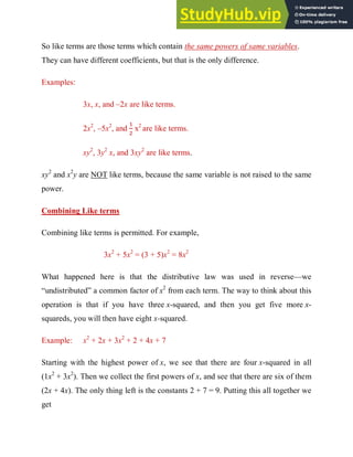ALGEBRA FOR ECONOMICS EXPRESSIONS AND EQUATIONS | PDF | Physics | Science