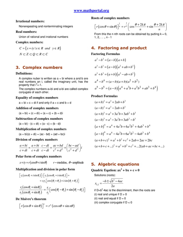 Algebra formulas | PDF | Physics | Science