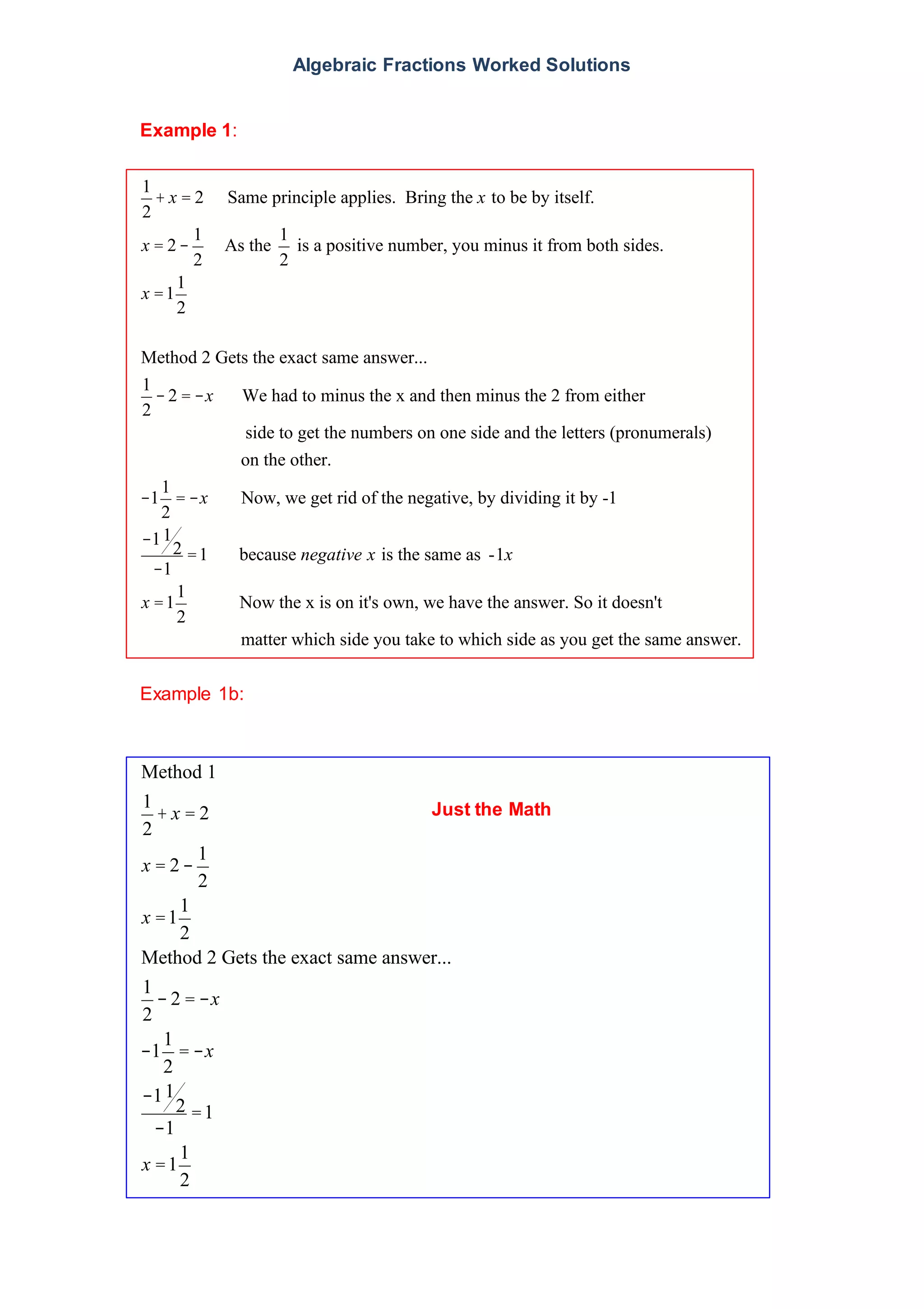 Algebra with fractions - Worked solutions | DOCX