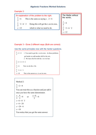 Algebra with fractions - Worked solutions | PDF