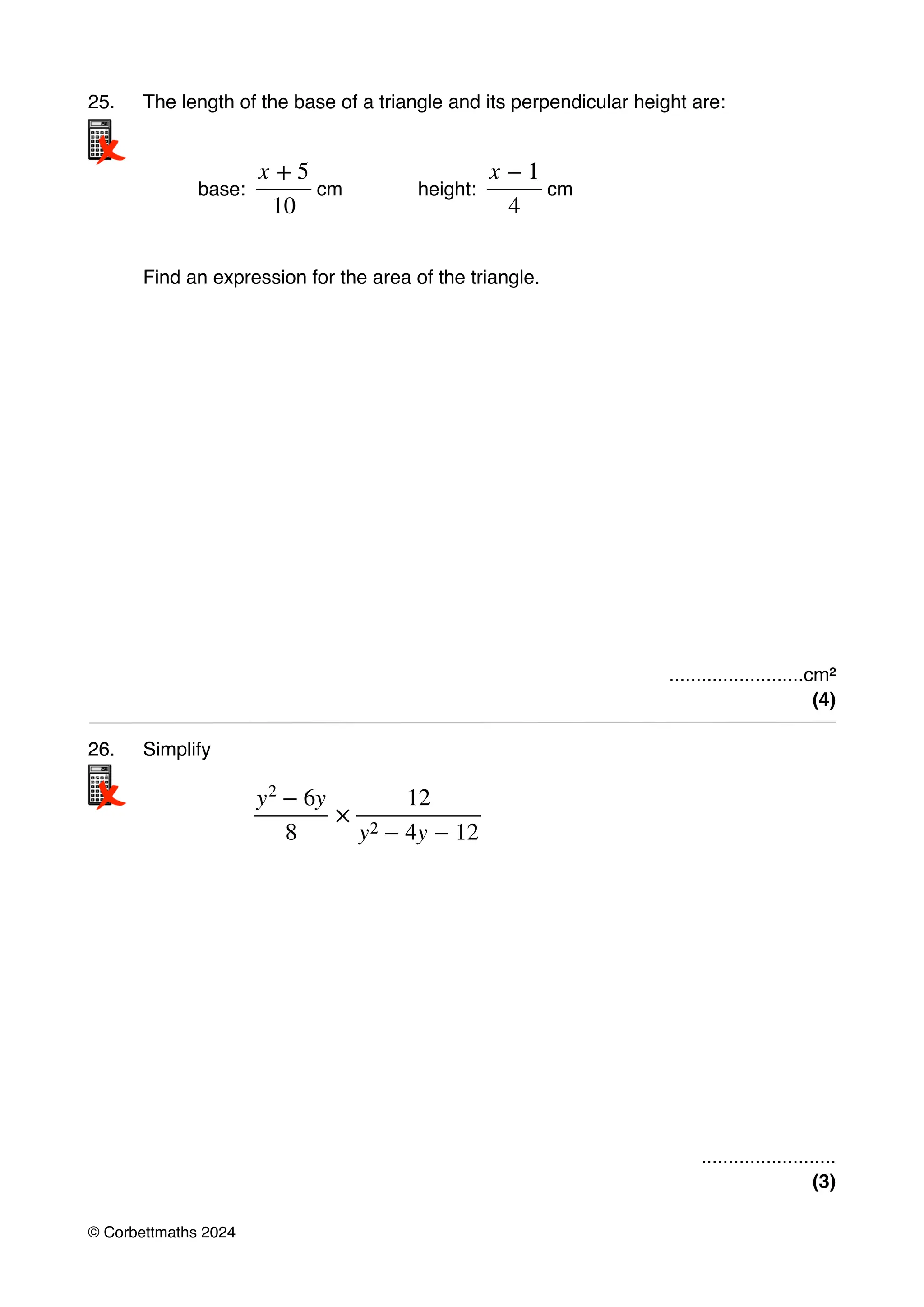Algebraic Fractions Gcse Questions Practice Pdf