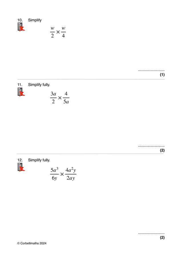 Algebraic Fractions Gcse Questions Practice Pdf