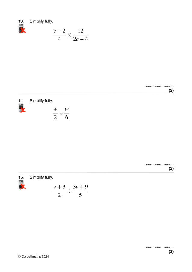 Algebraic Fractions Gcse Questions Practice Pdf