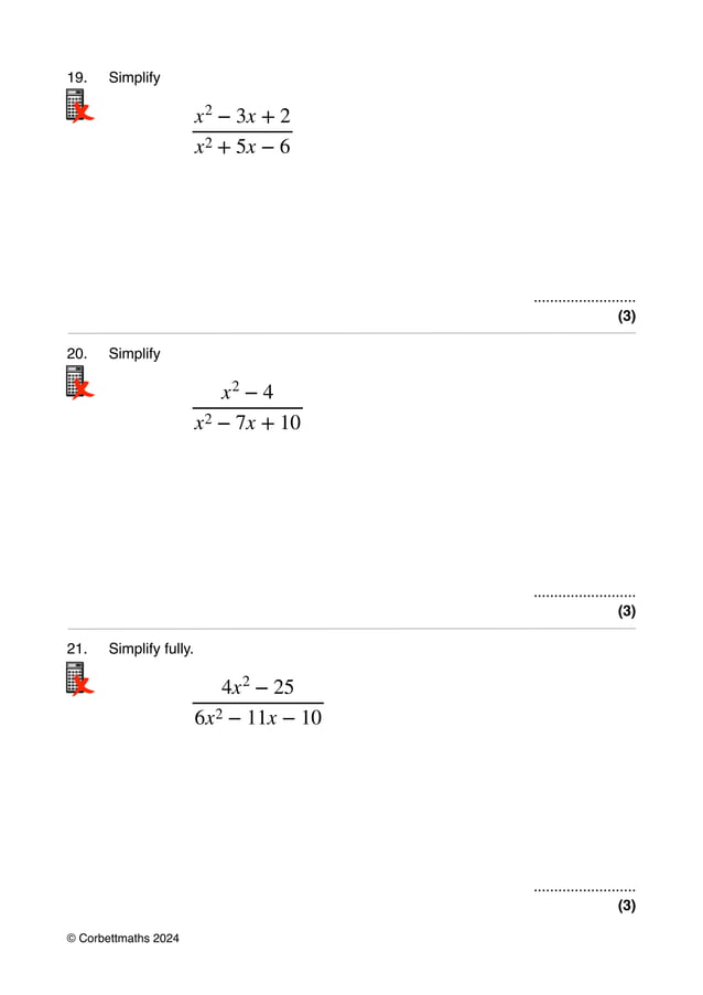 Algebraic Fractions Gcse Questions Practice Pdf