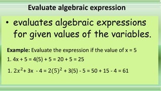 Introduction to Algebraic expression.pptx | Programming Languages | Computing