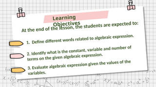 SOLVING ALGEBRAIC EXPRESSIONS (simple).pptx