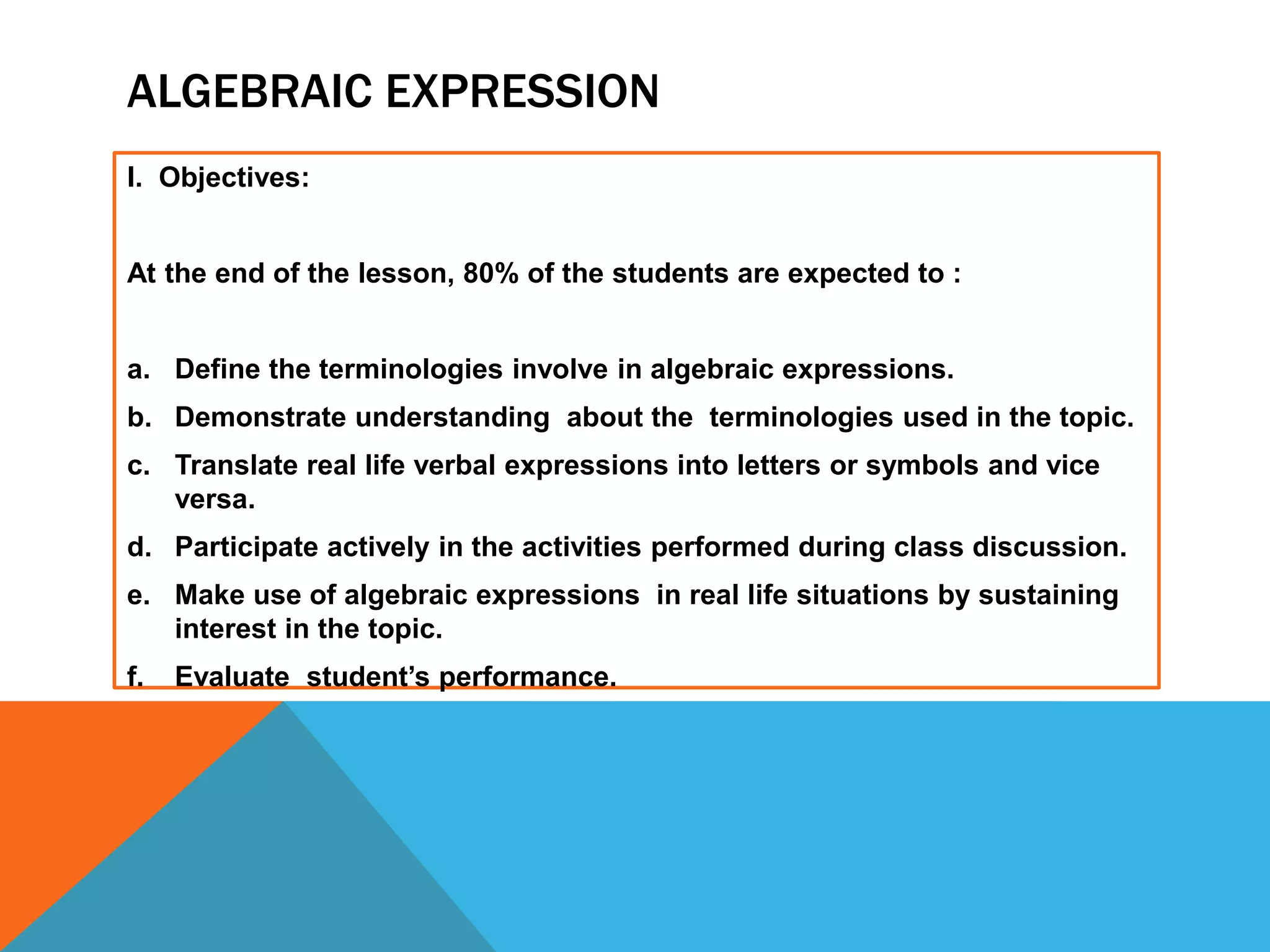 Algebraic expression | PPTX