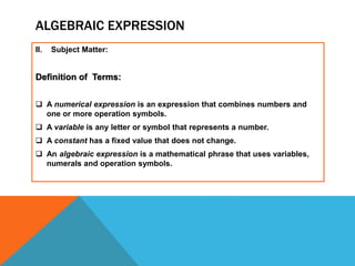 Algebraic expression | PPTX